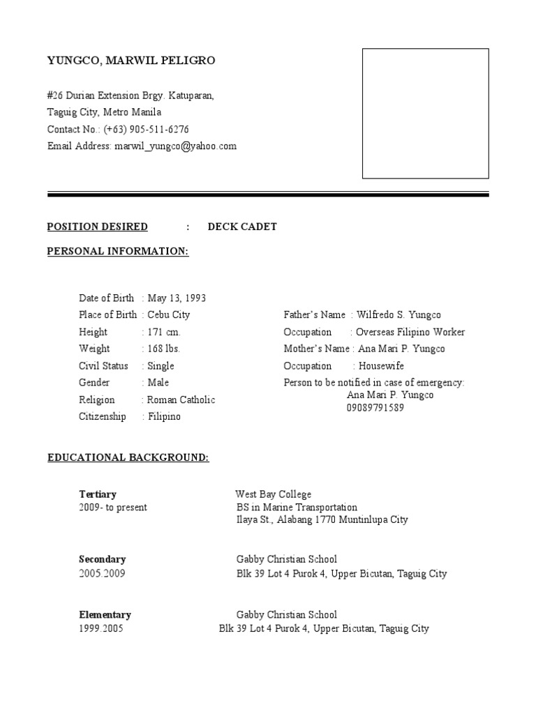 Resume For Deck Cadet PDF PDF