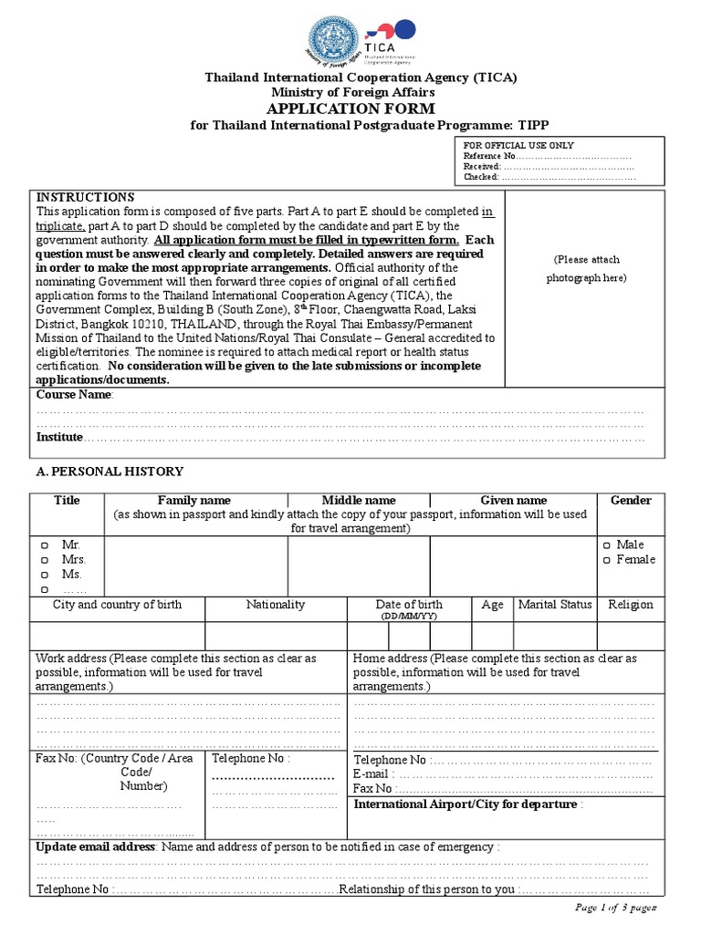 Tica Application Form | PDF | Thailand | Medical Specialties
