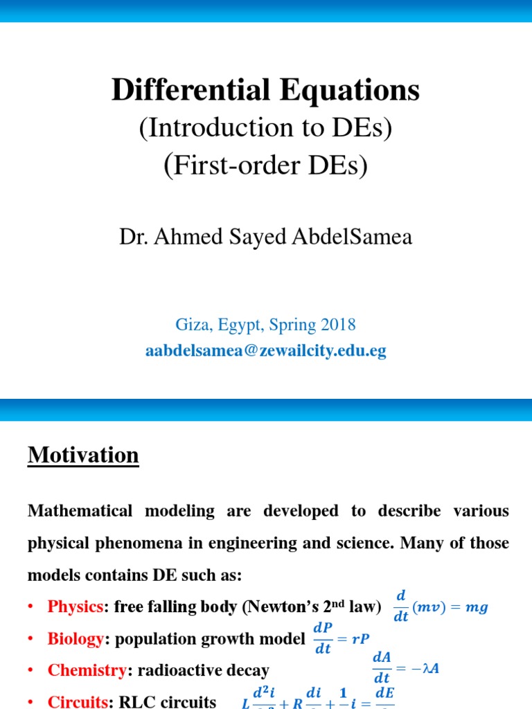 Lec 01 ODE PDF | PDF | Ordinary Differential Equation | Partial Differential Equation