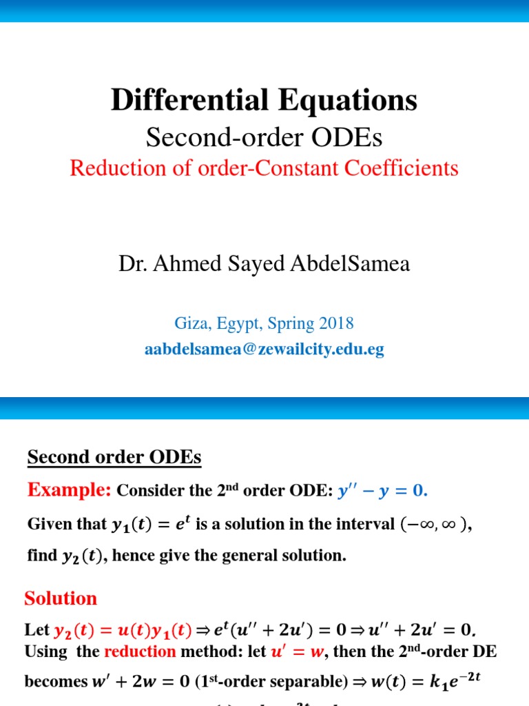 Lec 07 ODE 2nd Constant | PDF | Ordinary Differential Equation | Algebra