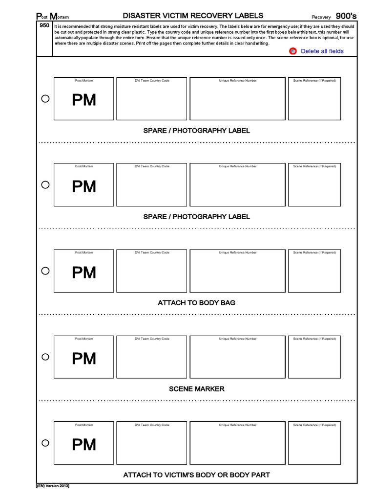 Disaster Victim Recovery Form EN | PDF | Forensic Science | Autopsy