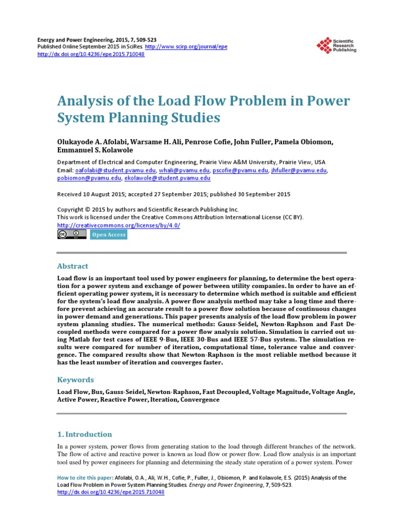 Analysis of The Load Flow Problem in Power System | PDF | Electric ...
