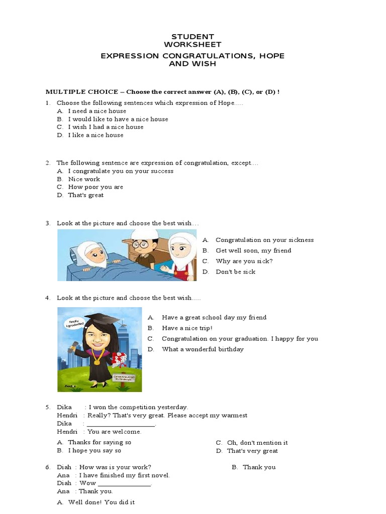 Expressions of Hope, Congratulations and Wishes Worksheet | PDF ...