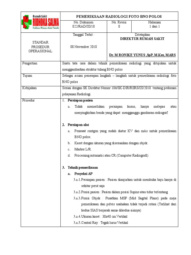Prosedur Pemeriksaan Radiologi BNO Polos | PDF