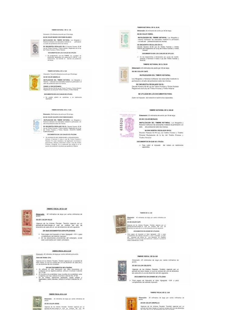 Denominaciones Timbres Fiscales y Timbres Notariales de Guatemala | PDF