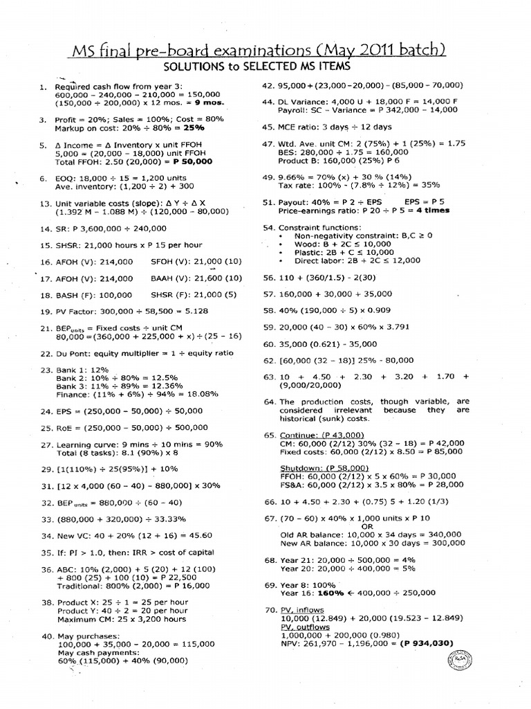 Answer Keys Resa Final Preboard MS P1 P2 PDF | PDF