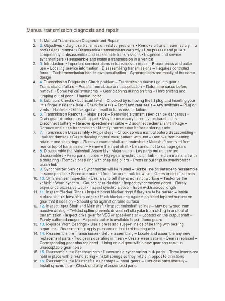 Manual Transmission Diagnosis and Repair | PDF | Manual Transmission ...