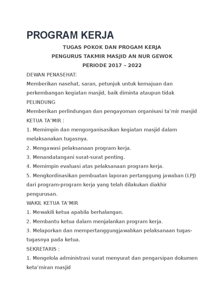 Program Kerja Masjid | PDF