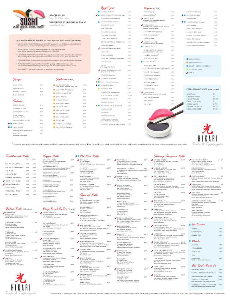 Hikari Sushi Menu | PDF | Sushi | Foods