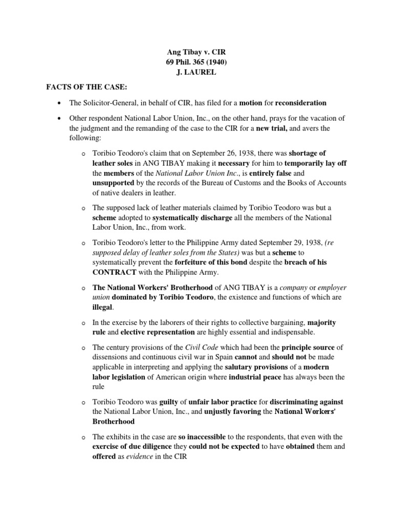 Ang Tibay V CIR (Digest) | PDF | Tribunal | Judgment (Law)