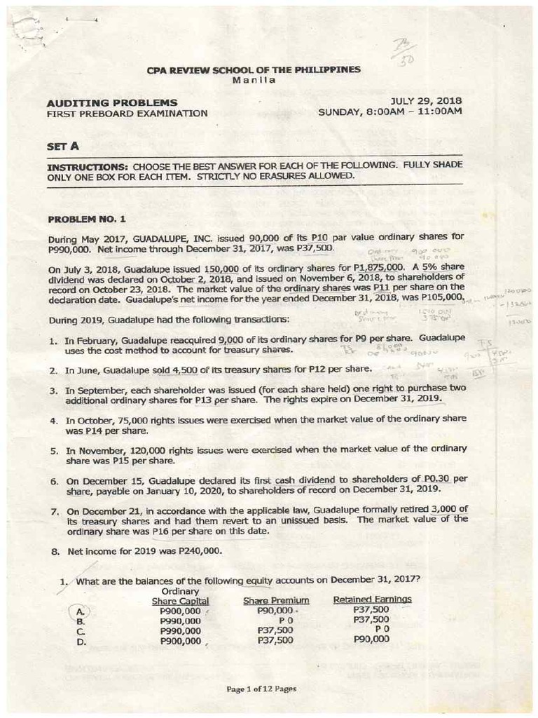 CPAR AUD PROB 1stPREBOARD OCT 2018 PDF | PDF