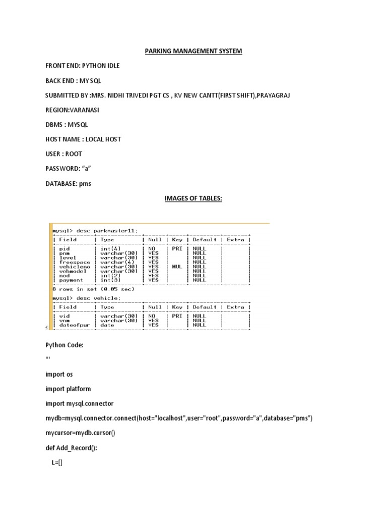 Parking Management System | PDF | Databases | Data