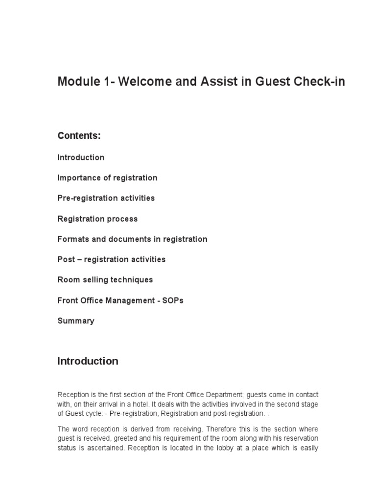 Module 1 - Welcome and Assist in Guest Check-In PDF | PDF | Point Of ...