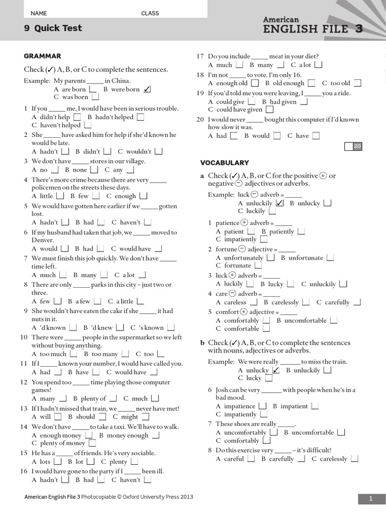 AEF3 File9 QuickTest | PDF | Adverb | Adjective