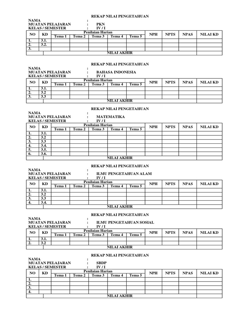 Contoh Daftar Nilai | PDF
