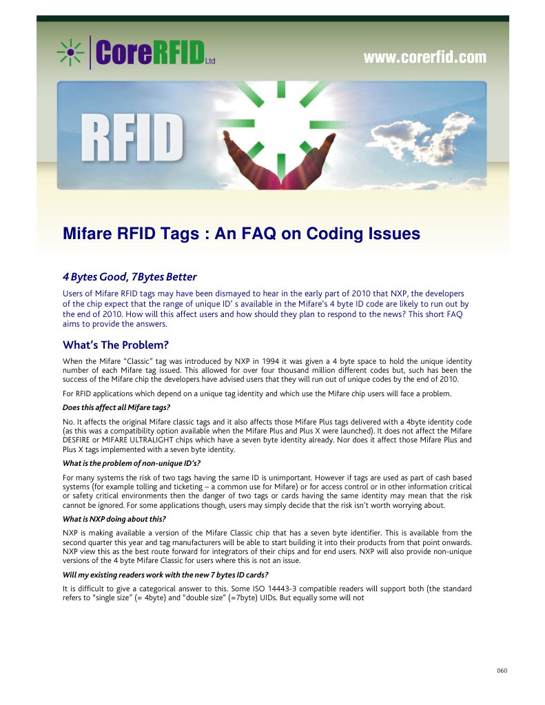CoreRFID Mifare Codes FAQ | PDF | Computers | Technology & Engineering