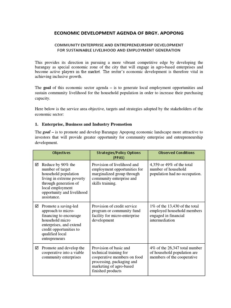 Economic Plans of Brgy. Apopong | PDF | Economic Development ...