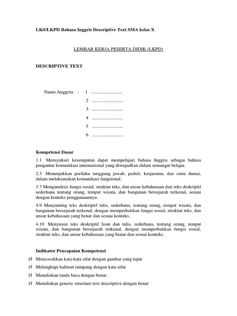LKPD Descriptive Text | PDF