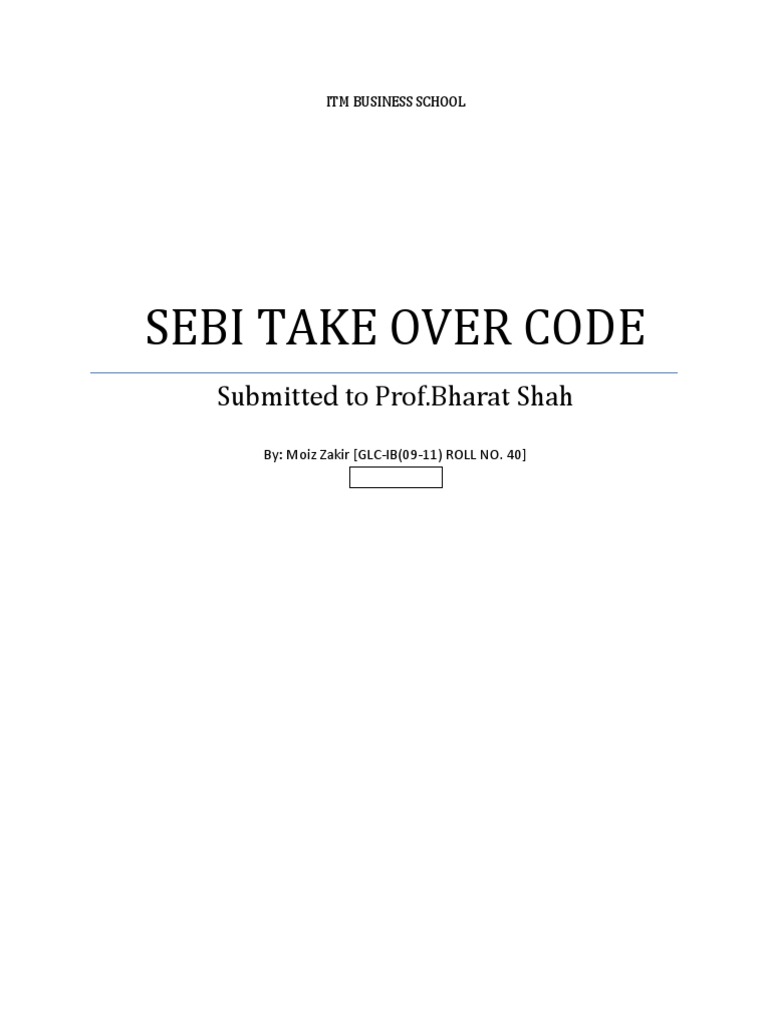 Indian Takeover Code | PDF | Takeover | Mergers And Acquisitions