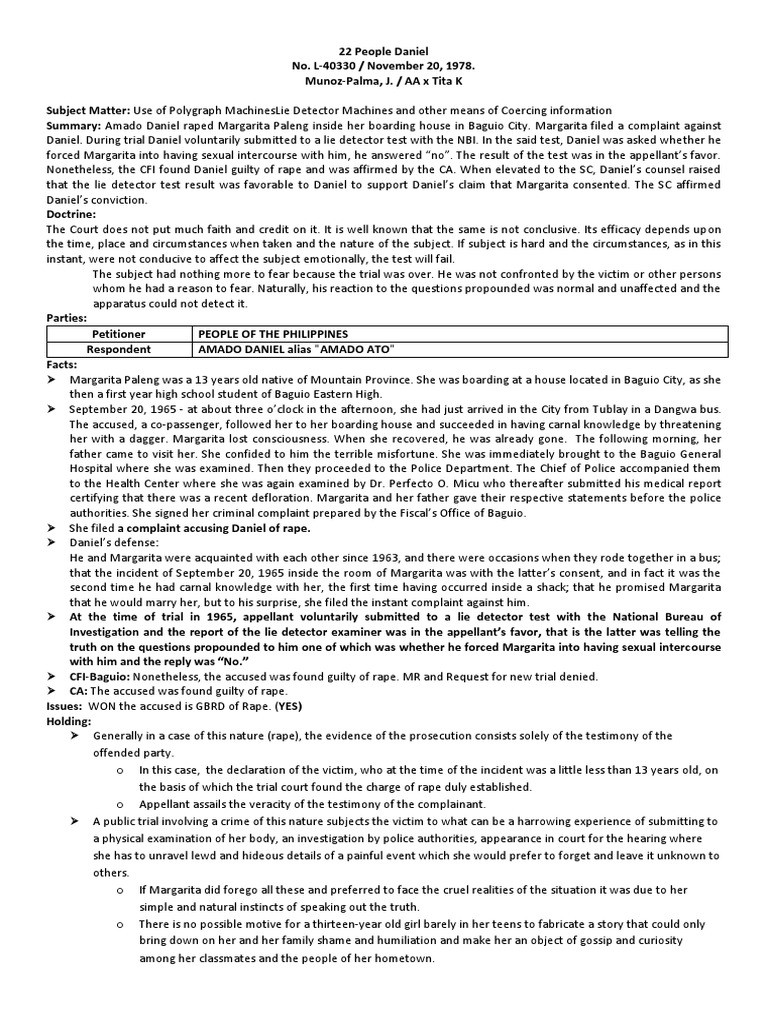 MEDJUR People v. Daniel DIGEST | PDF | Polygraph | Rape