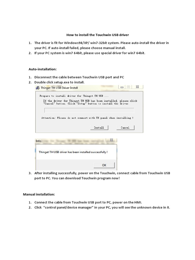 Touchwin USB Driver Installation | PDF