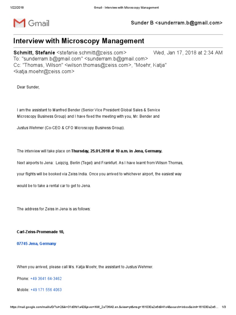 Gmail - Interview With Microscopy Management | PDF | Optics