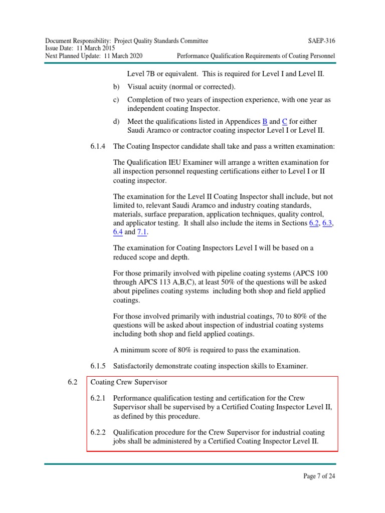 Coating Crew Supervisor | PDF | Test (Assessment) | Specification ...
