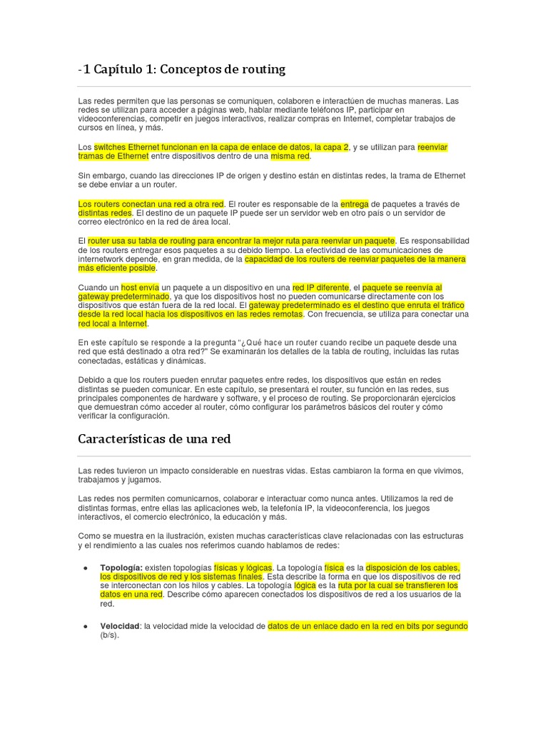 Ccna2 Capitulo 1 Resumen | PDF | Enrutador (Computación) | Yo Pv6