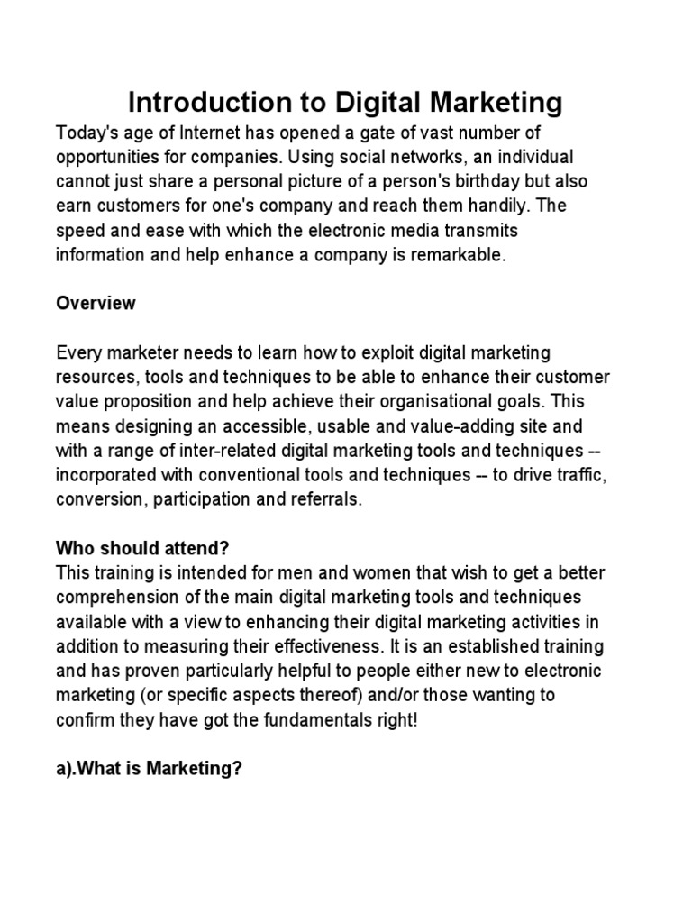 1 - Introduction To Digital Marketing PDF | Download Free PDF | Digital ...