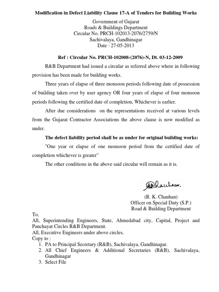 Modification in Defect Liability Clause 17 | PDF | Government Information | Social Institutions