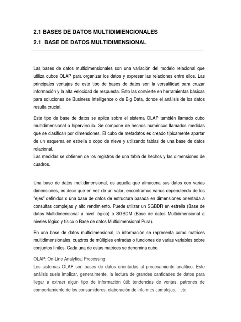 Base de Datos Multidimensionales | PDF | Software de gestión de datos | Bases de datos