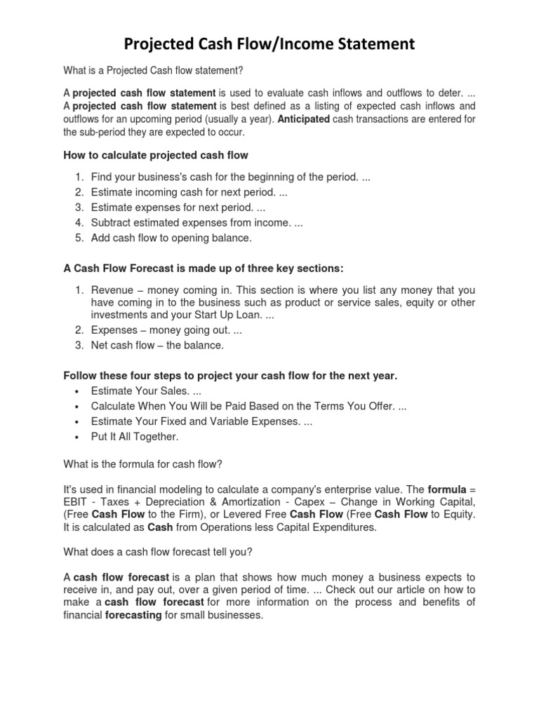 Projected Cash Flow Statement | PDF | Cash Flow Statement | Income ...