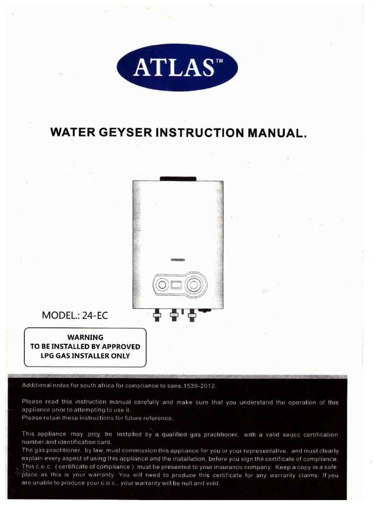 Atlas EC Model Water Geyser | PDF