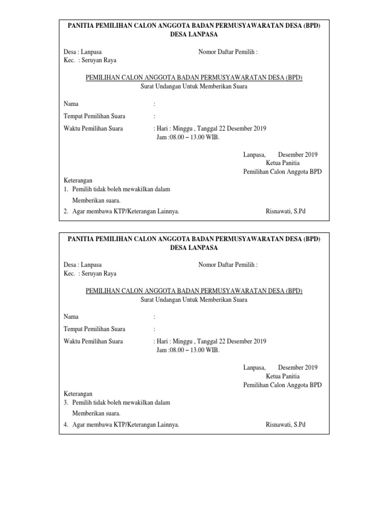 Surat Undangan Pemilihan BPD | PDF