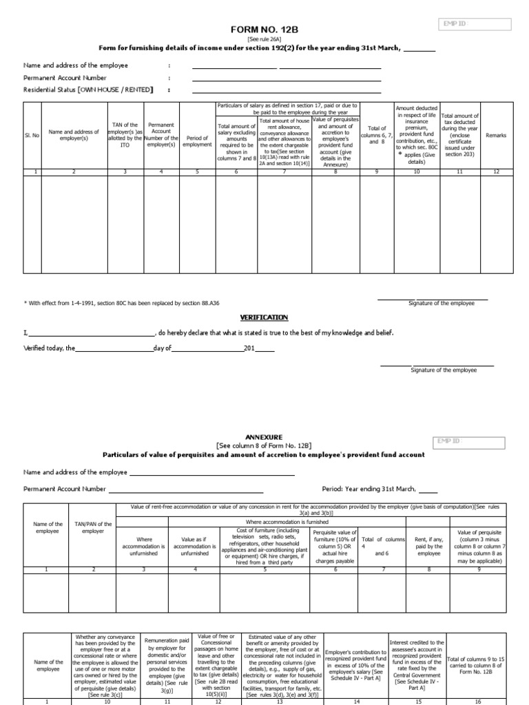 Form 12B: Employee Income Details | PDF | Employee Benefits | Employment