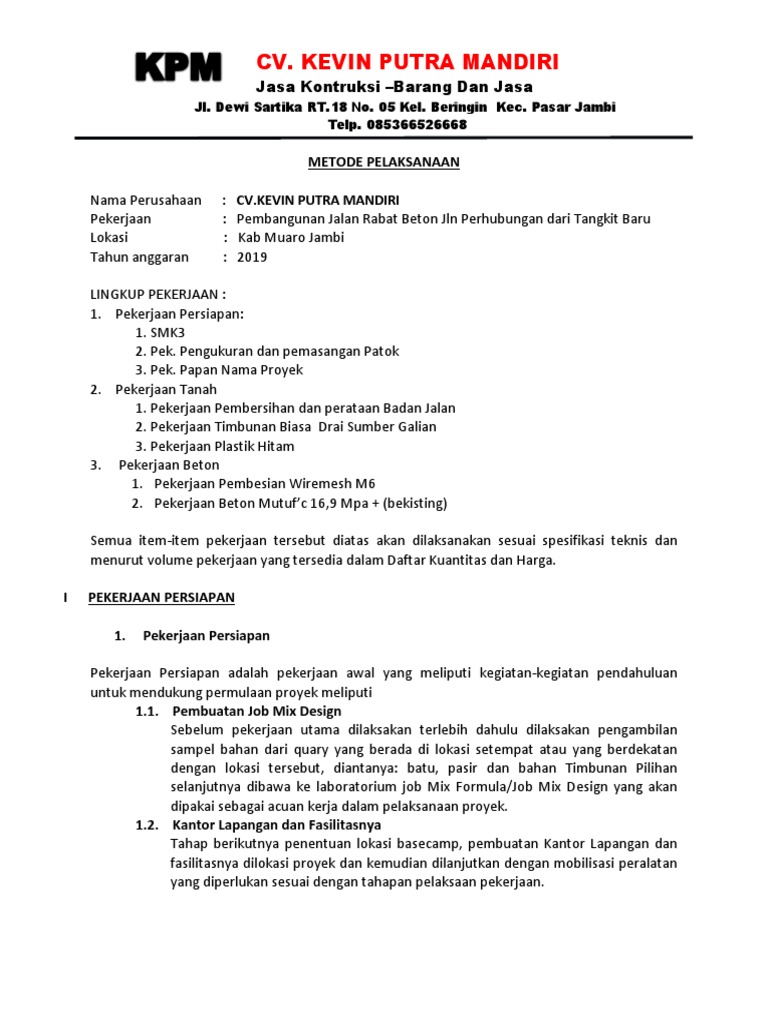 Metode Pelaksanaan Pekerjaan Jala | PDF