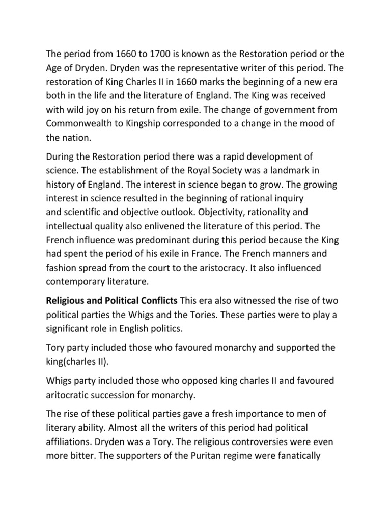 Overview of the Restoration Period | PDF | English Literature | John Dryden