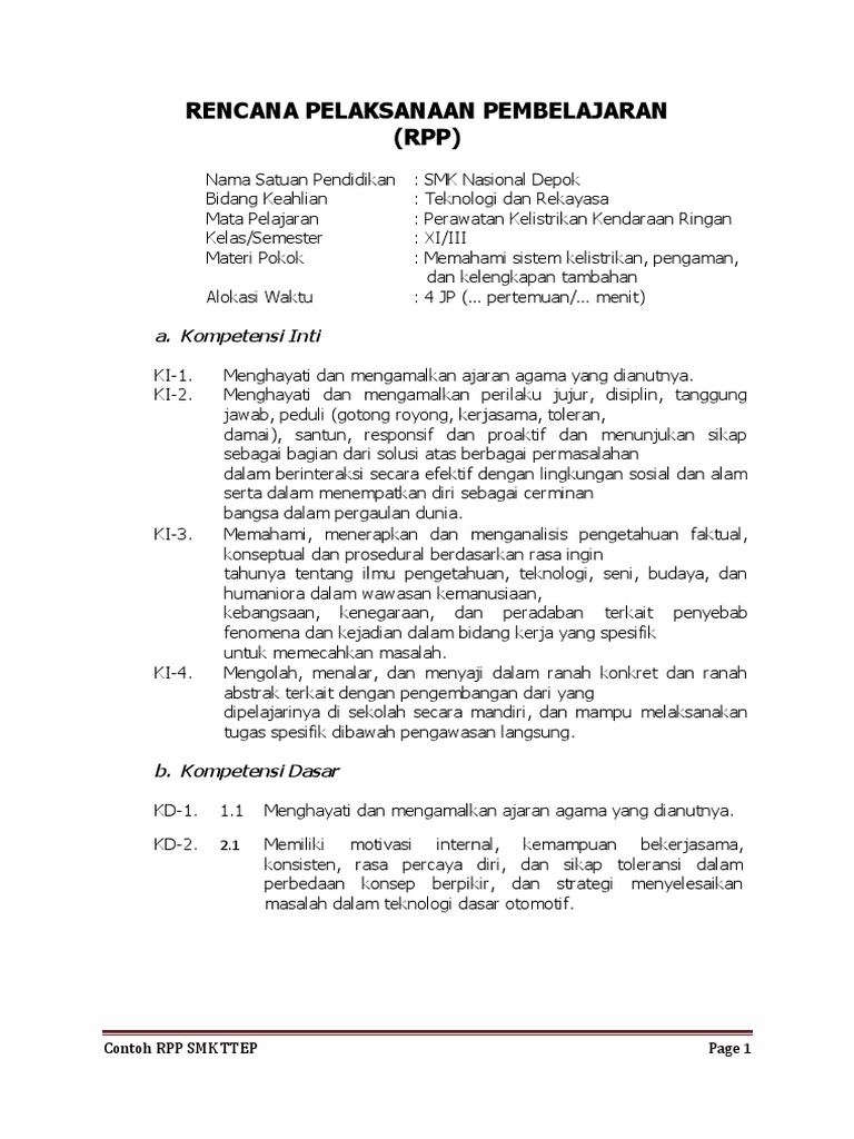 Contoh RPP SMK TTEP Hybrid | PDF