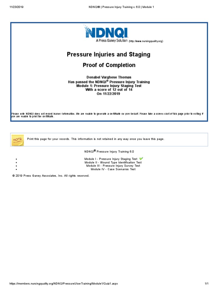 NDNQI® - Pressure Injury Training v. 6.0 - Module 1 | PDF