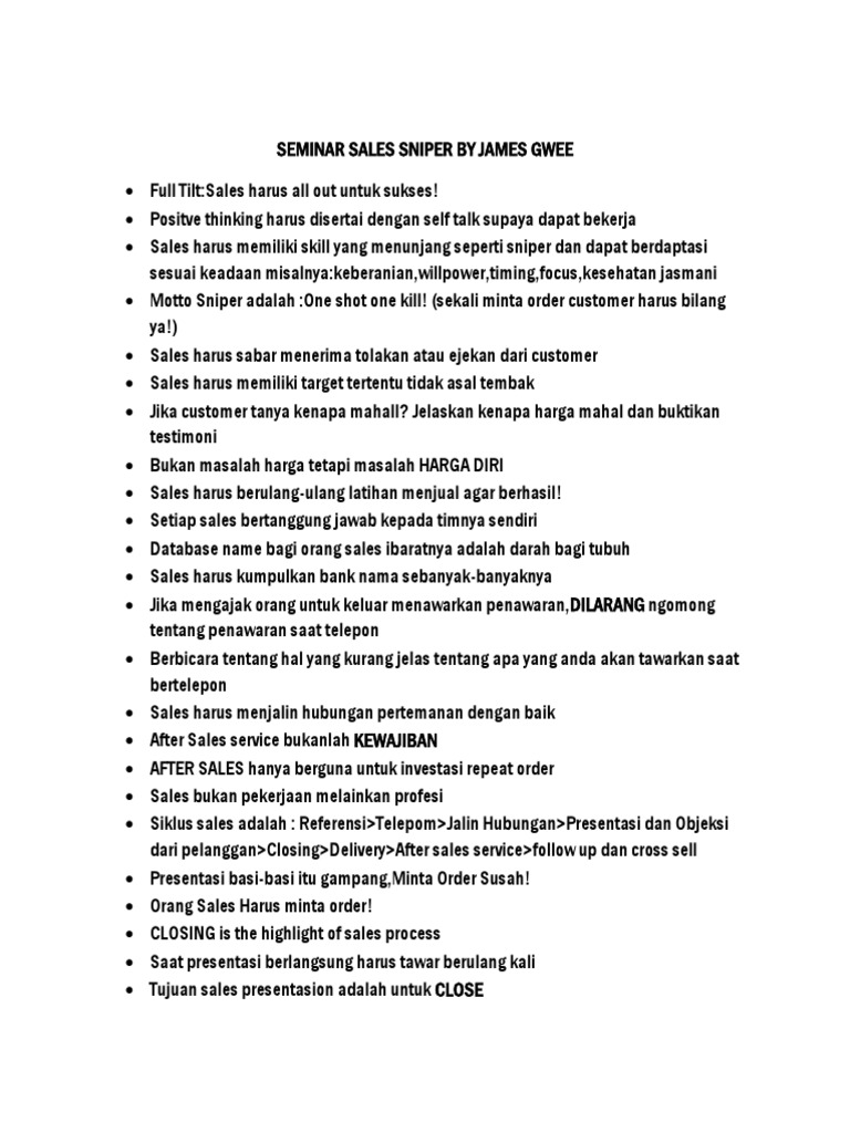 Seminar Sales Sniper by James Gwee | PDF