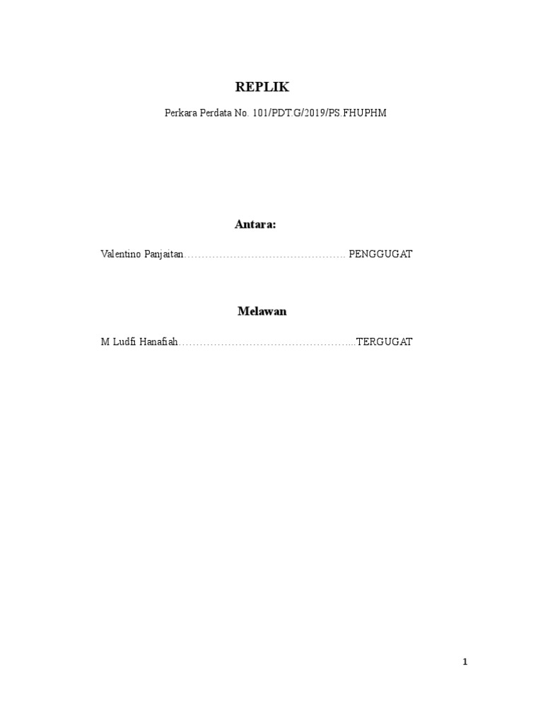Replik Penggugat Perkara Perdata 101/PDT.G | PDF | Hukum