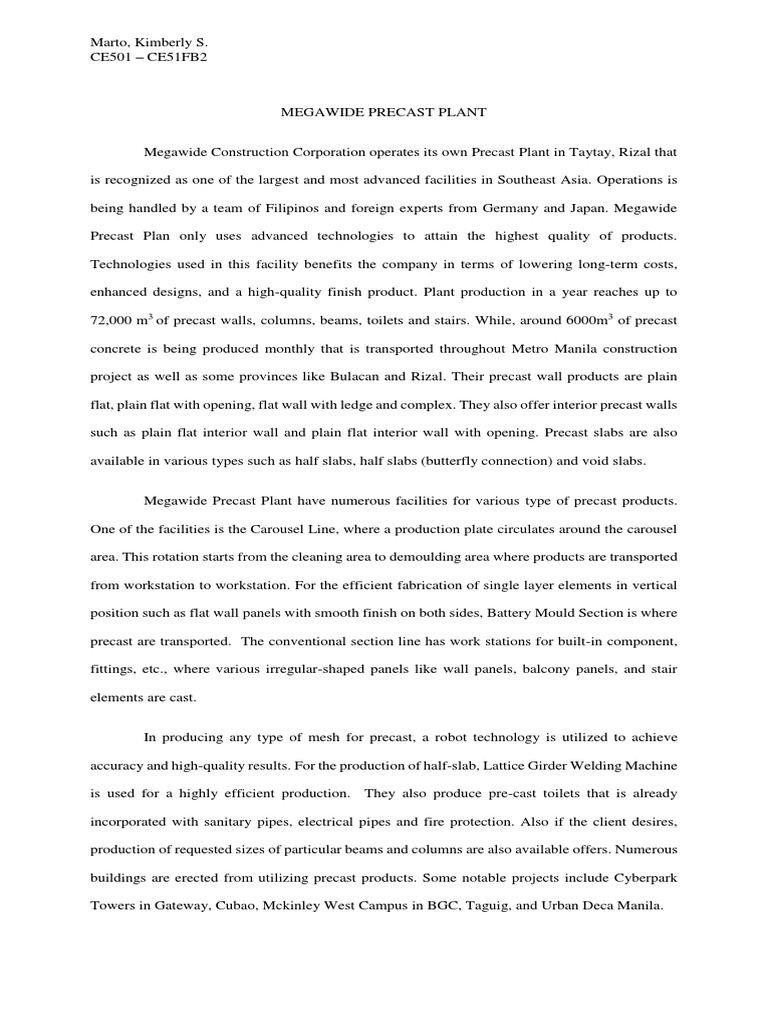 Megawide Precast Plant | PDF | Precast Concrete | Building Materials