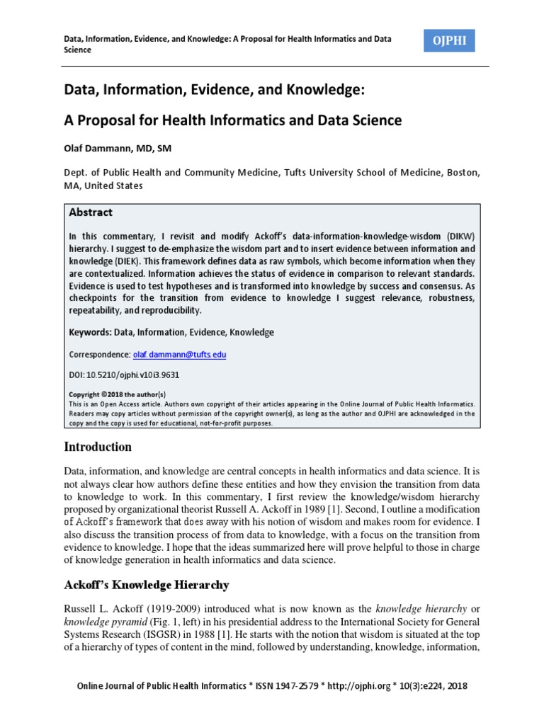 2019, Data, Information, Evidence, and Knowledge - A Proposal For ...