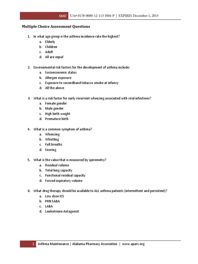 Asthma QUIZ | PDF | Asthma | Medical Treatments