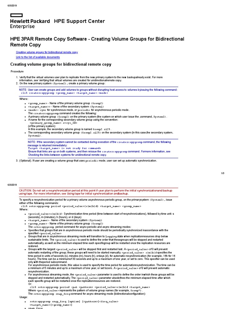 HPE 3PAR Remote Copy Setup Guide | PDF | Command Line Interface ...