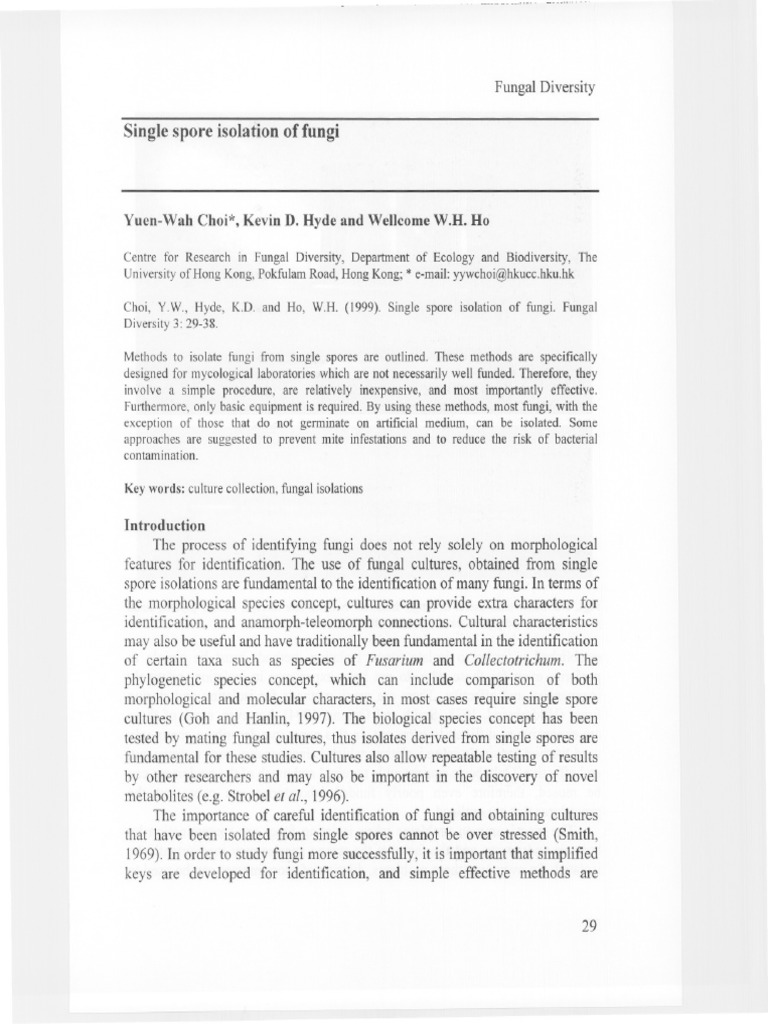 Single Spore Isolation Techniques for Fungi | PDF | Fungus ...