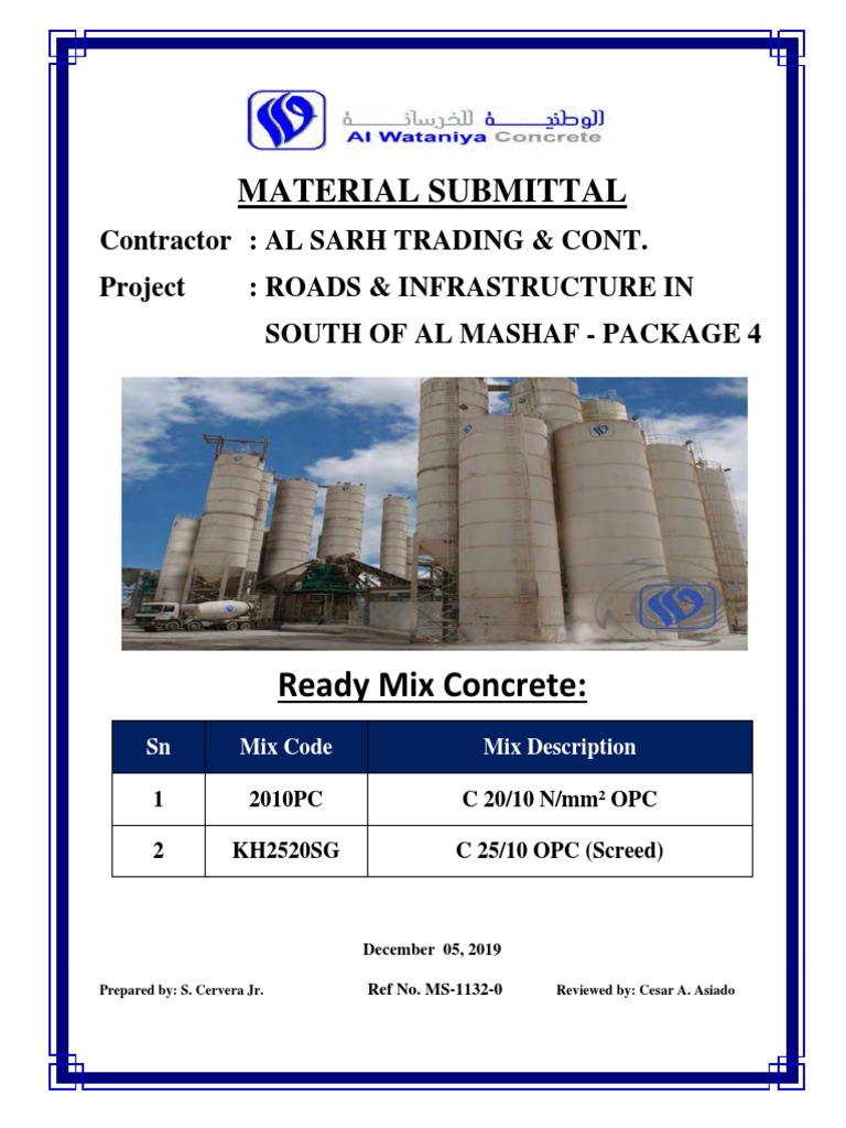 Material Submittal For Al Sarh Trading & Cont. (C20 &C25 Screed) PDF | PDF | Construction ...
