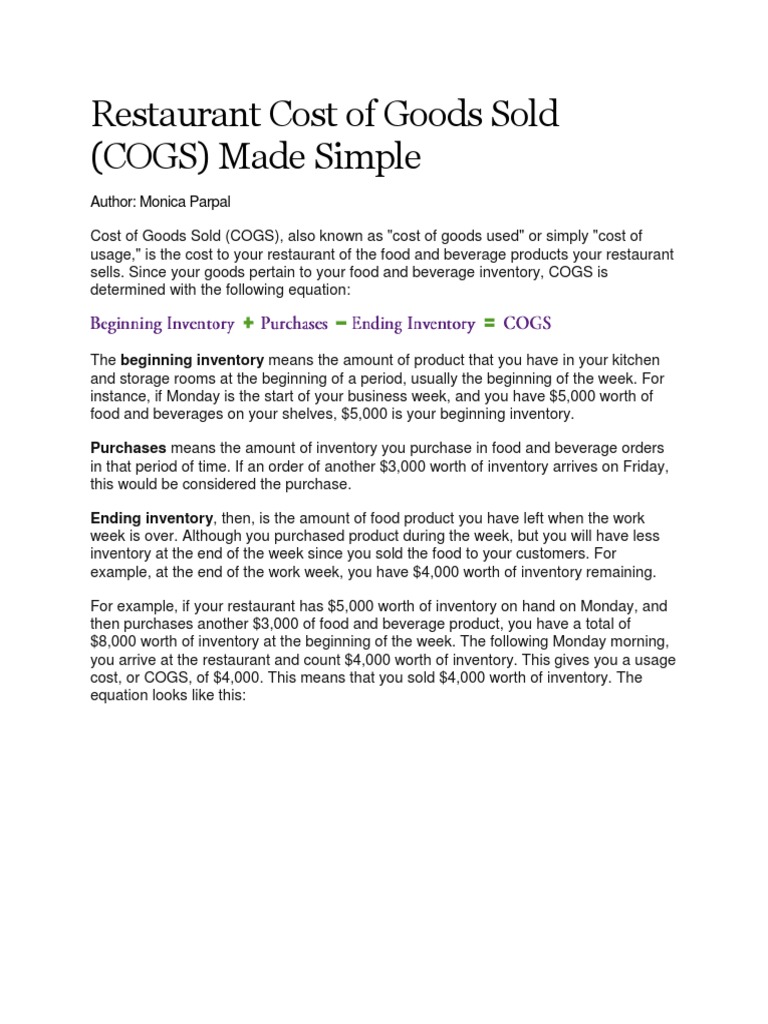 Understanding Restaurant COGS Basics | PDF | Inventory | Net Income