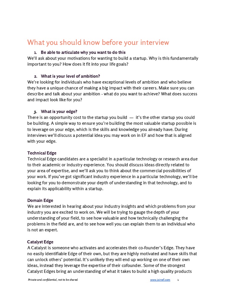 Preparing For Interviews Entrepreneur First | PDF | Non Disclosure ...