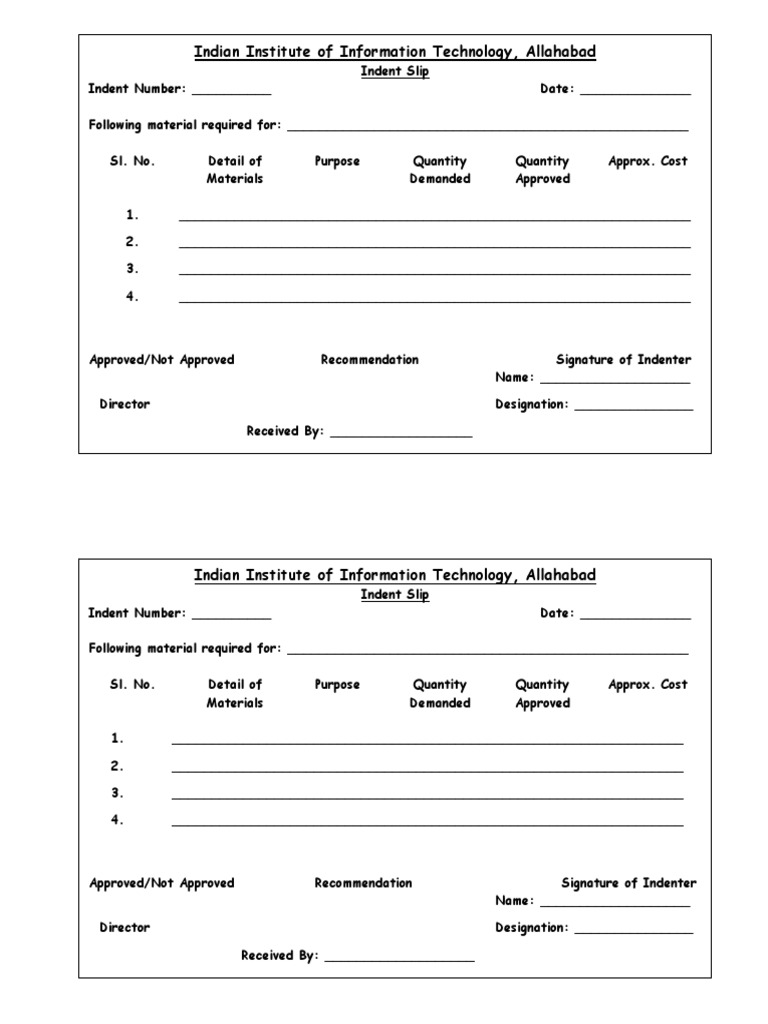 Indent Slip Format for Materials | PDF